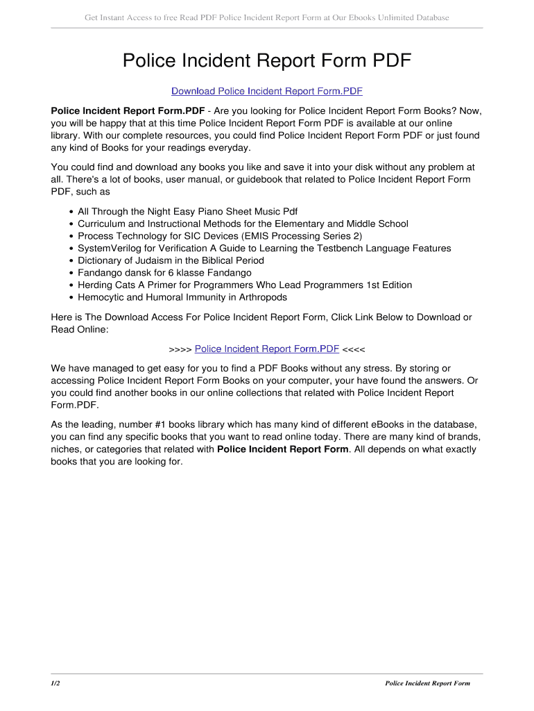 Fillable Online dovov rajasthantoursonline Police Incident Report Form ...