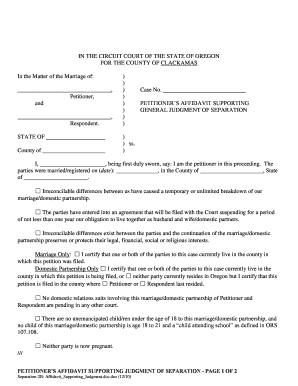 Fillable Online courts oregon Affidavit Supporting Judgment - Oregon ...