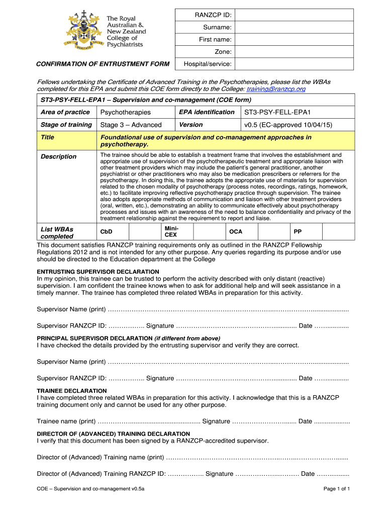 Fillable Online ranzcp COE1 Supervision and co-management v0.5a.docx ...