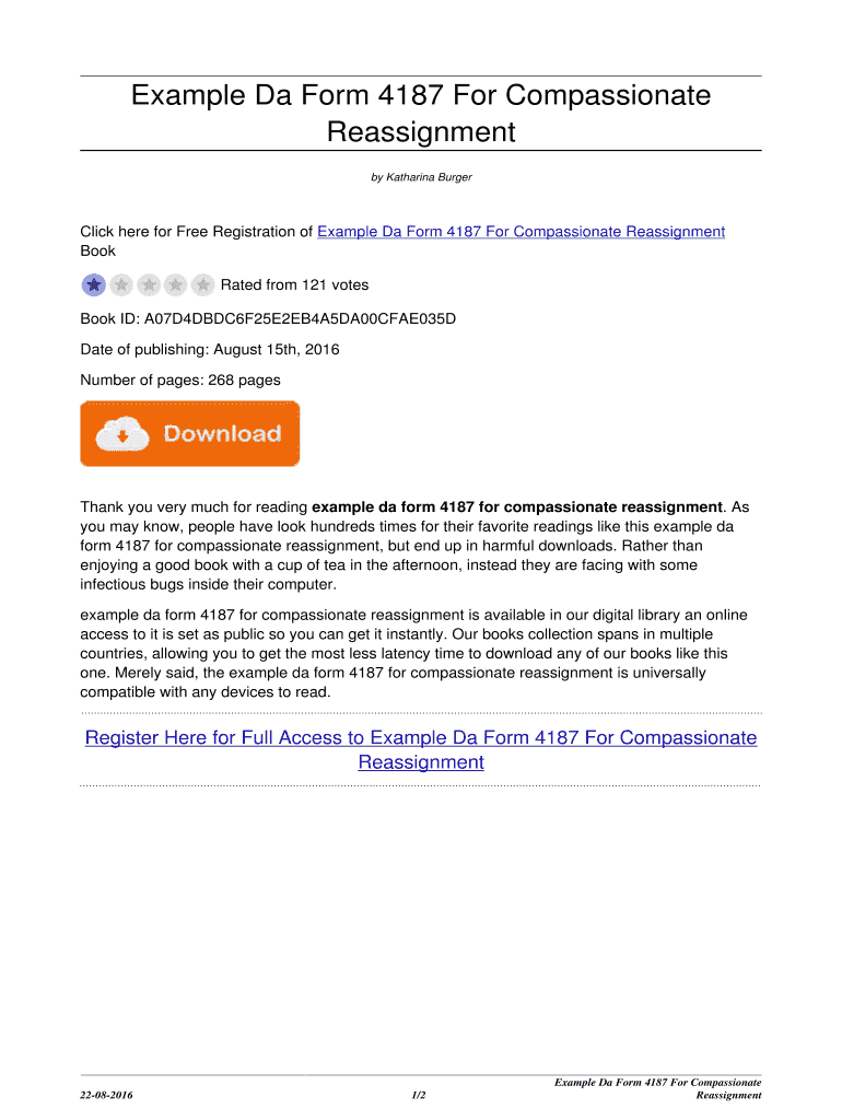 Fillable Online Example Da Form 4187 For Compassionate Reassignment ...