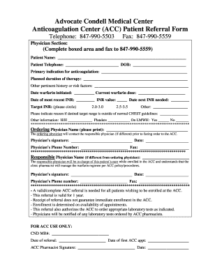 Fillable Online Coumadin Clinic Order Form - Advocatehealth.com Fax ...