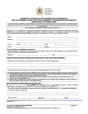 Fillable Online ranzcp L 28a R Forms Exemption NGO Experience V2 090612 ...