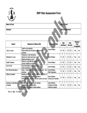 Fillable Online bwf-ivv org BWF Risk Assessment Form - British Walking ...