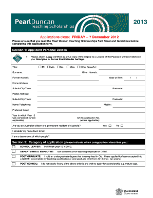 Fillable Online Pearl Duncan Teaching Scholarships - Application Form ...