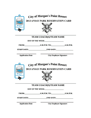 Fillable Online Reservation card with rules and regulations - Morgan's ...