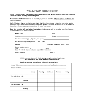 Fillable Online YMCA DAY CAMP MEDICATION FORM - YMCA Twin Cities Fax ...