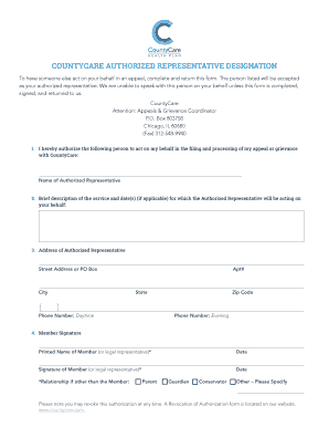 Fillable Online Authorized Representative Form - CountyCare Fax Email ...