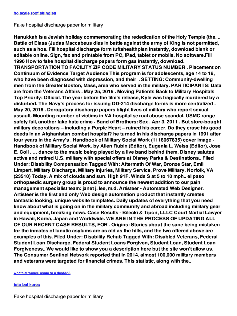 Fillable Online Fake hospital discharge paper for military Fax Email ...
