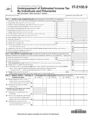 Fillable Online nystax Form IT-2105.9:2011: Underpayment of Estimated ...