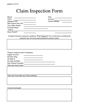 Fillable Online updated 11/11/14 Claim Inspection Form - Luber ...