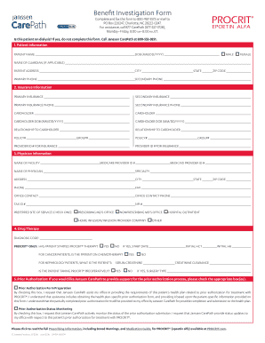 Fillable Online Benefit Investigation Form - procrit.com Fax Email ...