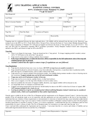 Fillable Online HAMPTON ANIMAL CONTROL LIVE TRAPPING APPLICATION ...