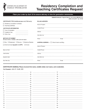 Fillable Online aafp Residency Completion and Teaching Certificate ...