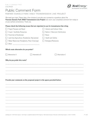Fillable Online Public Comment Form - Xcel Energy Transmission Fax Email Print - pdfFiller