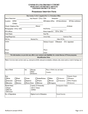 Fillable Online Presentence Interview Form - US Probation & Pretrial ...