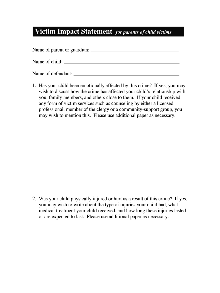 Fillable Online pwcgov Victim Impact Statement for parents of child victims Fax Email Print ...