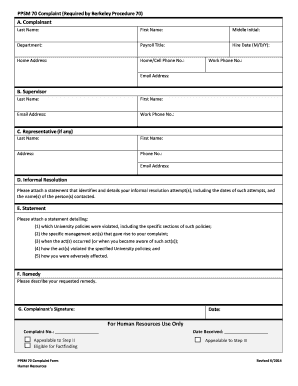 Fillable Online PPSM 70 Complaint (Required by Berkeley Procedure 70) A ...