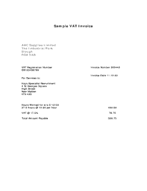 Fillable Online Sample VAT Invoice Fax Email Print - pdfFiller