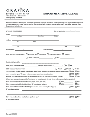 Fillable Online EMPLOYMENT APPLICATION - Grafika Print Fax Email Print - pdfFiller