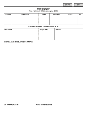 Fillable Online publications usace army INTERIM HAND RECEIPT - United ...