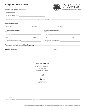 Fillable Online 1stnorcalcu Change of Address Form - 1st Nor Cal Credit Union Fax Email Print ...