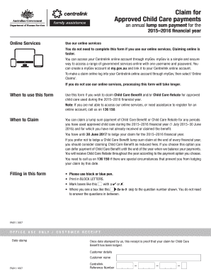 Fillable Online humanservices gov Claim for Approved Child Care ...