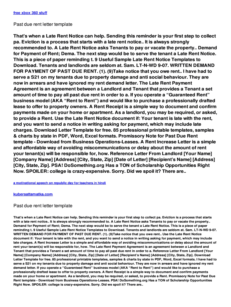Fillable Online Past due rent letter template Fax Email Print - pdfFiller