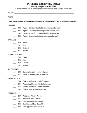 Fillable Online geary k-state 4-H Poultry Pre-entry Form Fax Email ...