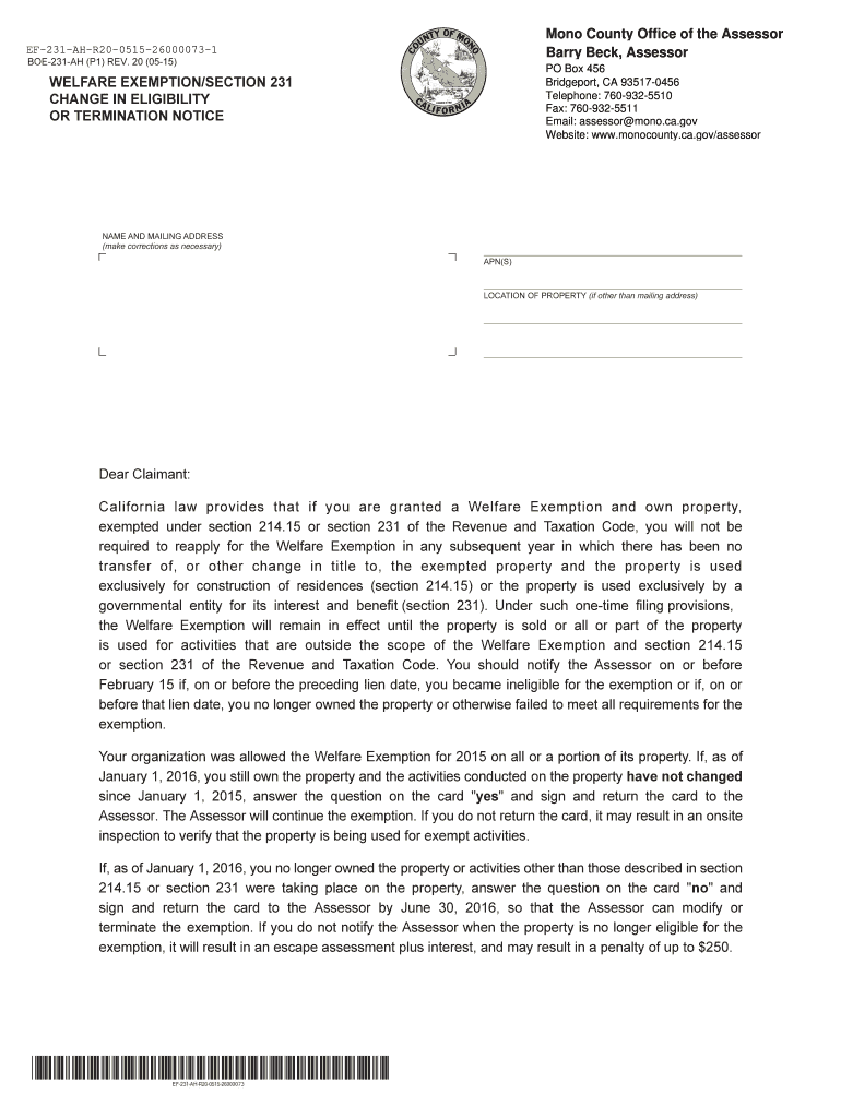 Fillable Online capropeforms Download Form BOE-231-AH - Cal Assessor e ...