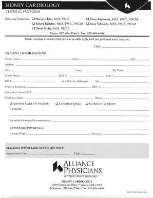 Fillable Online Physician Referral Form - Sidney Cardiology Fax Email ...