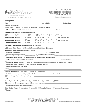 Fillable Online Sidney Cardiology History Form.doc Fax Email Print ...