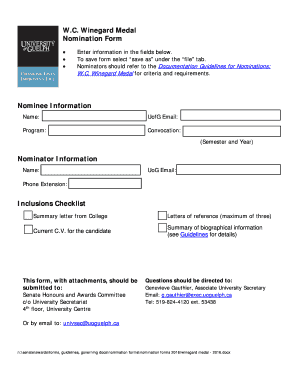 Fillable Online uoguelph W.C. Winegard Medal Nomination Form Nominee Information ... Fax Email ...