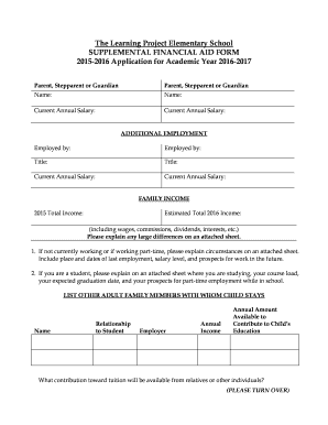 Fillable Online learningproject SUPPLEMENTAL FINANCIAL AID FORM ...