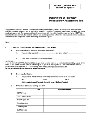 Fillable Online ashp Assessment Form Pre-Residency - ASHP - ashp Fax ...