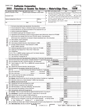 Fillable Online Form 100W - 2003 California Corporation Franchise or ...
