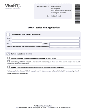 Fillable Online Turkey Visa Application for Citizens of Bahrain. Turkey ...