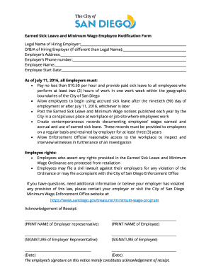Fillable Online sandiego Earned Sick Leave and Minimum Wage Employee ...