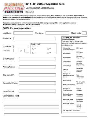 Fillable Online lfe lfcisd 2014 - 2015 Officer Application Form - Los ...