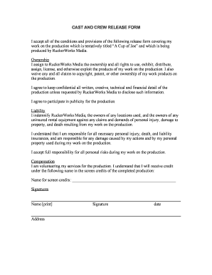 Fillable Online CAST AND CREW RELEASE FORM I accept all of the ...