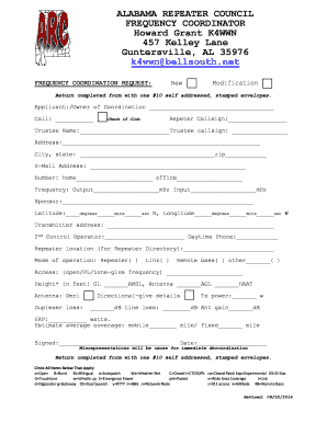 Fillable Online alabamarepeatercouncil ARC Frequency Coordination ...