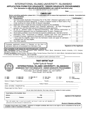 Fillable Online INTERNATIONAL ISLAMIC UNIVERSITY, ISLAMABAD APPLICATION ... Fax Email Print ...
