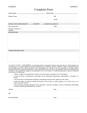 Fillable Online alsde SAMPLE SAMPLE Complaint Form - ALSDE Home Fax ...