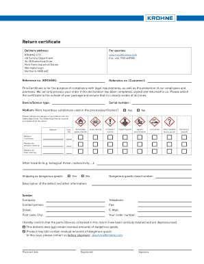 Fillable Online Return certificate - uk.krohne.com Fax Email Print ...