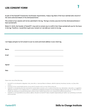 Fillable Online LOG CONSENT FORM FasterEFT Skills to Change Institute ...
