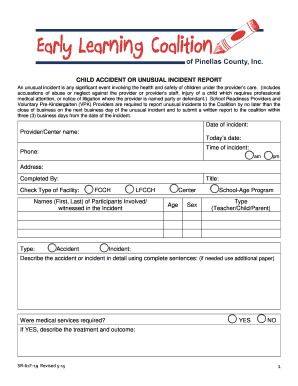 Fillable Online CHILD ACCIDENT OR UNUSUAL - elcpinellas.net Fax Email ...