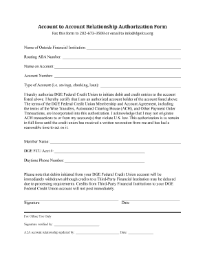 Fillable Online Account to Account Relationship Authorization Form - DGE Federal ... Fax Email ...