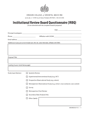 Fillable Online ocom Institutional Review Board Questionnaire (IRBQ ...