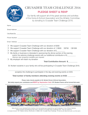 Fillable Online stnorbertschool PLEDGE SHEET & RSVP - stnorbertschool ...