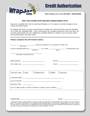 Fillable Online One Time Credit Card Payment Authorization Form ...