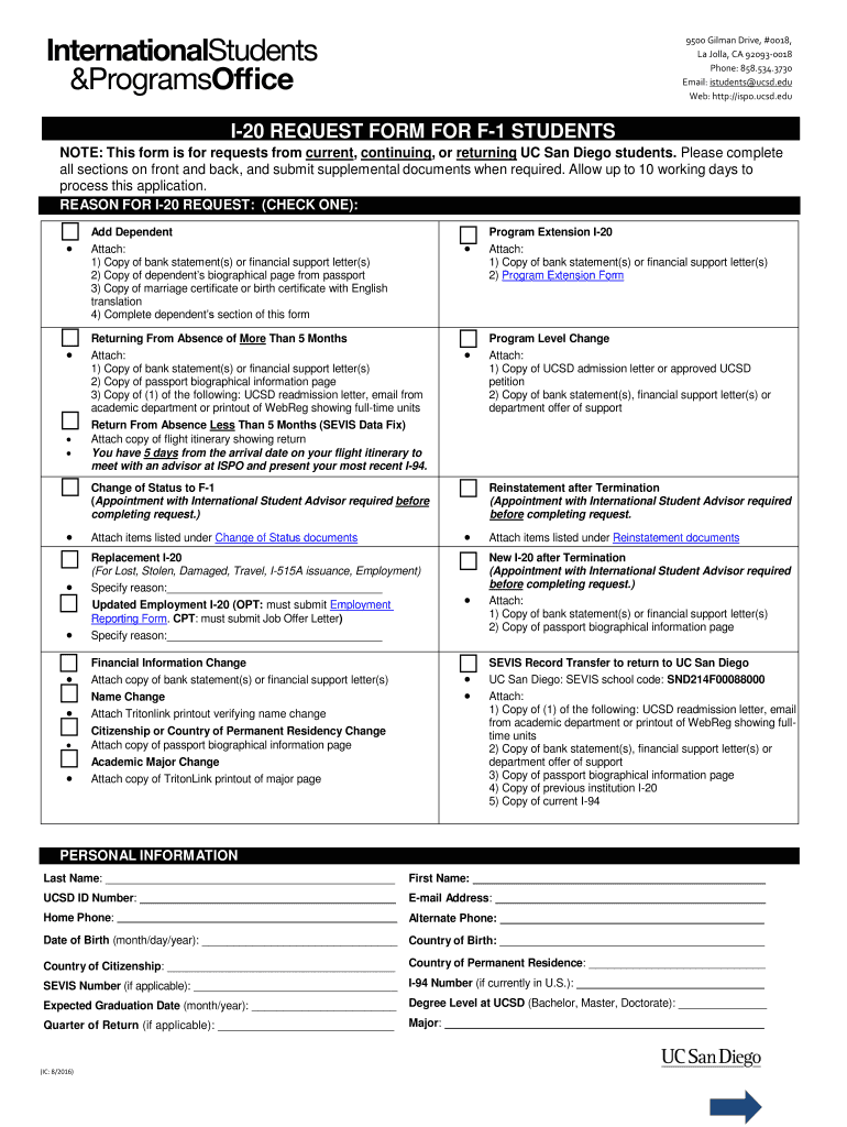 Fillable Online I-20 Request Form - International Students & Programs ...